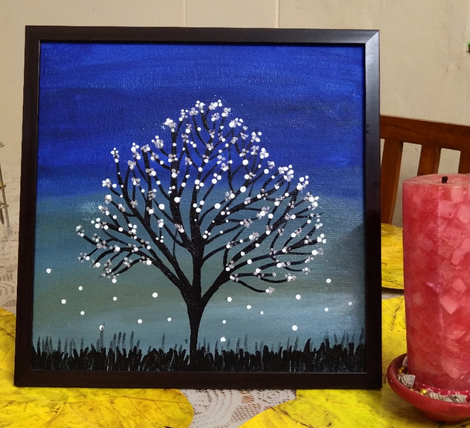 ORIGINAL HANDMADE WHITE NIGHT ACRYLIC PAINTING – DailyDesignist